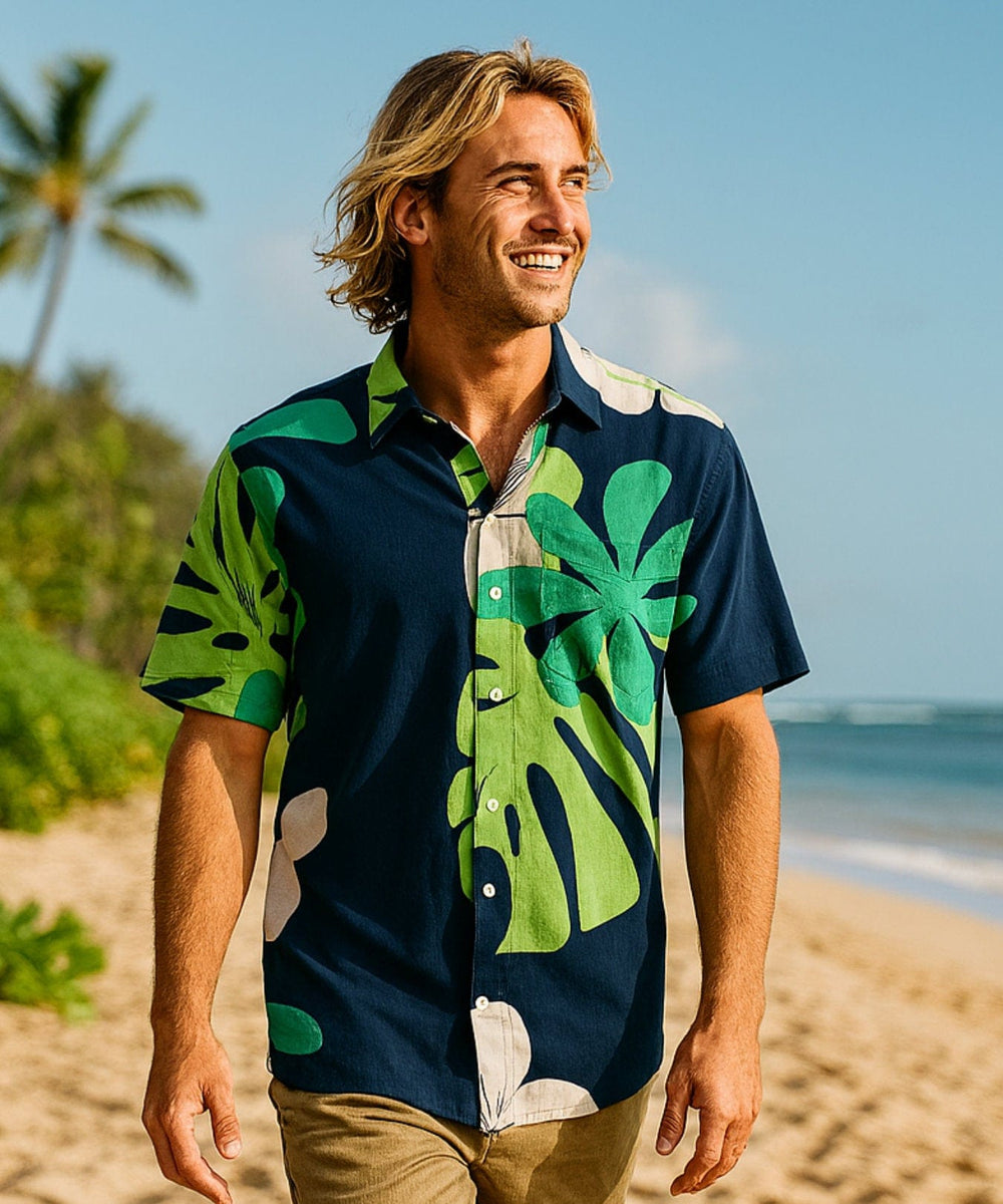 Tiare Monstera Men's Button Up Aloha Shirt | Aloha Shirts Club