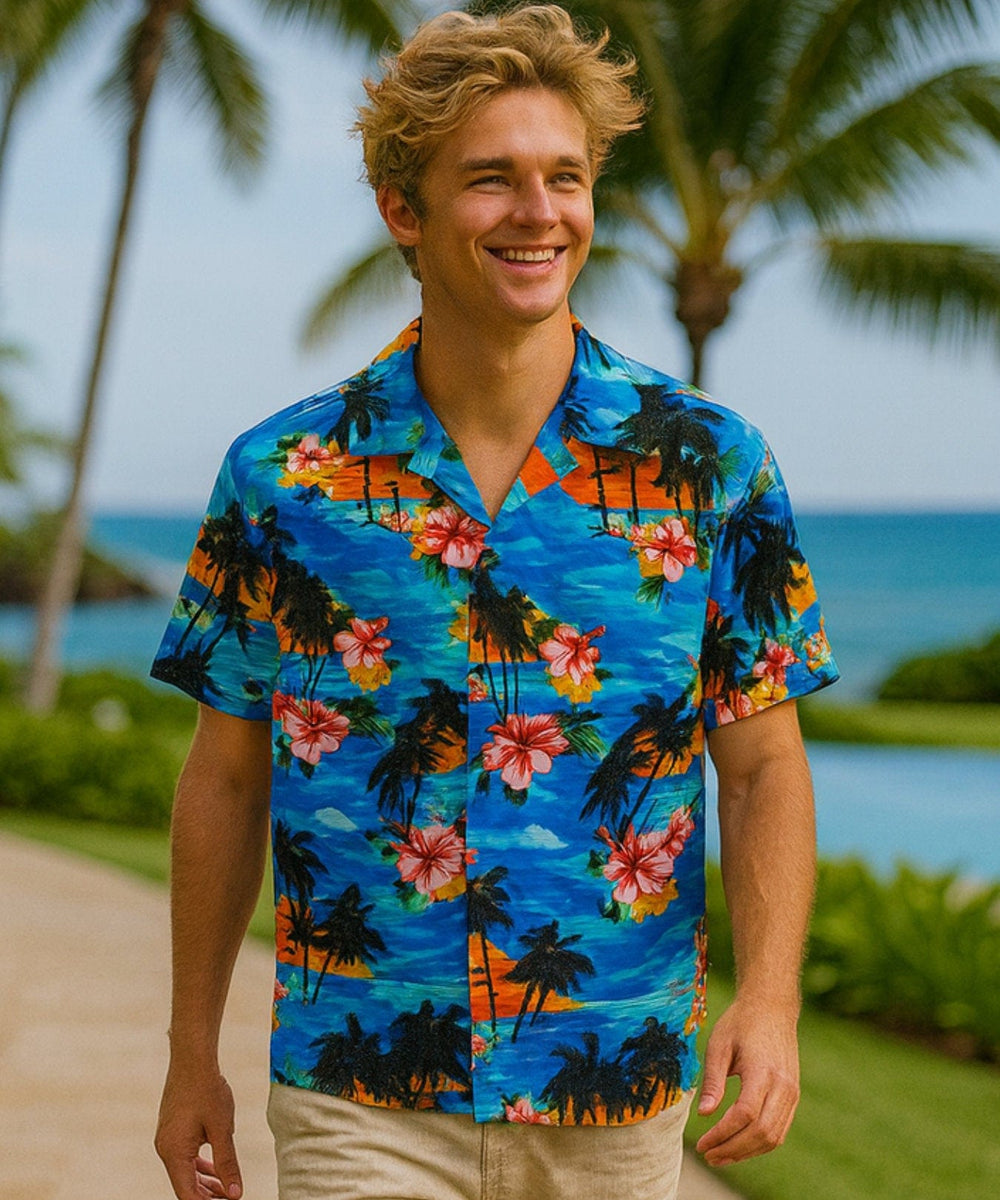 Sunset Hibiscus Men's Cotton Aloha Shirt - Aloha Shirts Club
