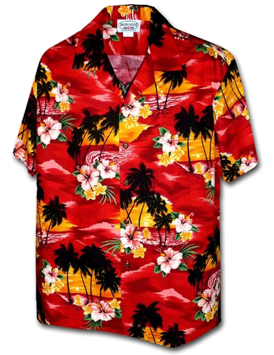 Sunset Hibiscus Men's Cotton Aloha Shirt - Aloha Shirts Club