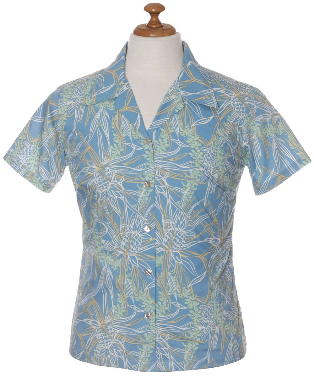 Pineapples Cotton Women Fitted Aloha Shirt | Aloha Shirts Club